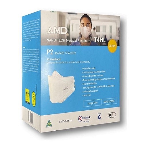 AMD MASKS NANO-TECH P2 Medical Respirator 4-layer with Headband (T4HL ...